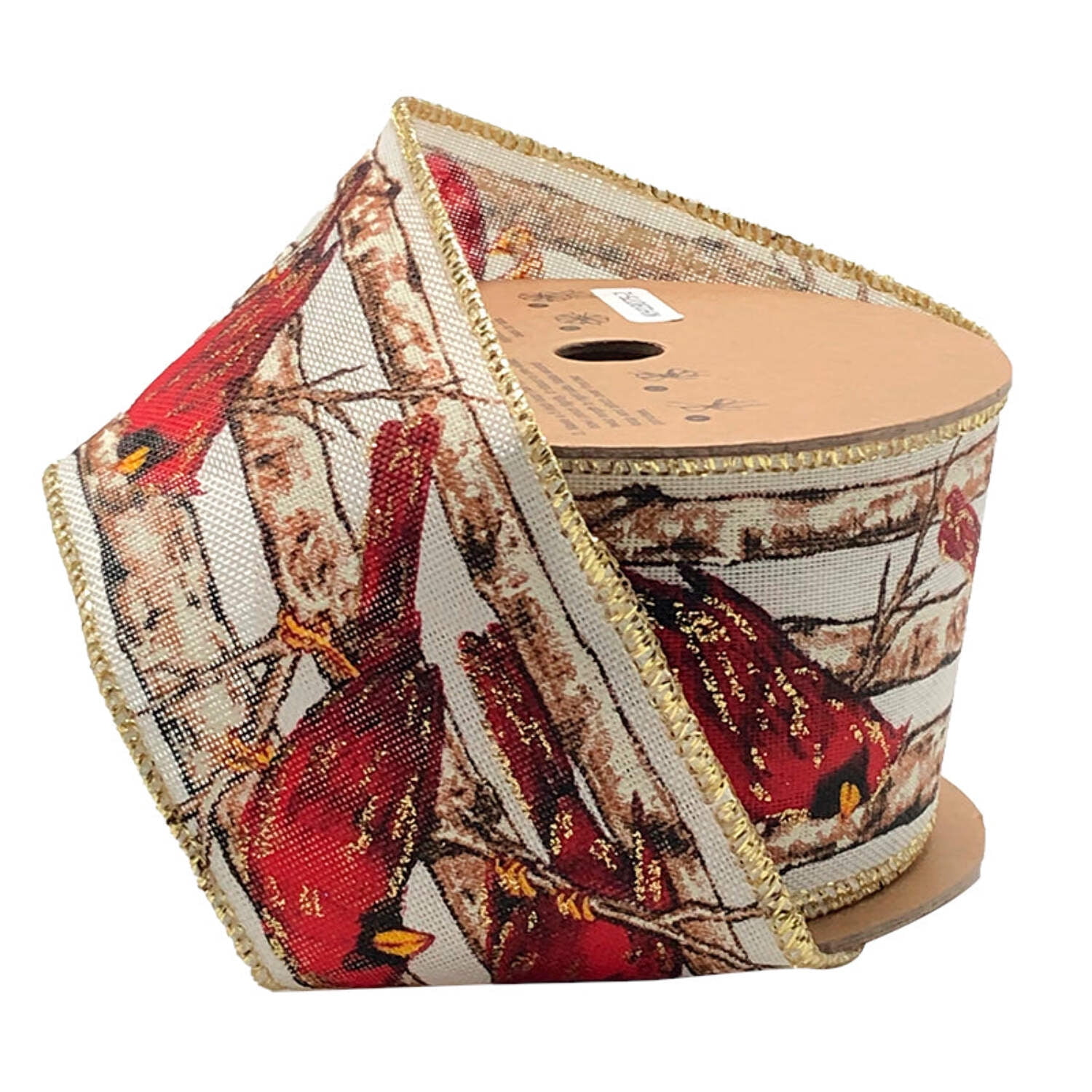 LaRibbons 2 1/2" Wired Ribbon | "Glitter Cardinal" Antique White/Red ...