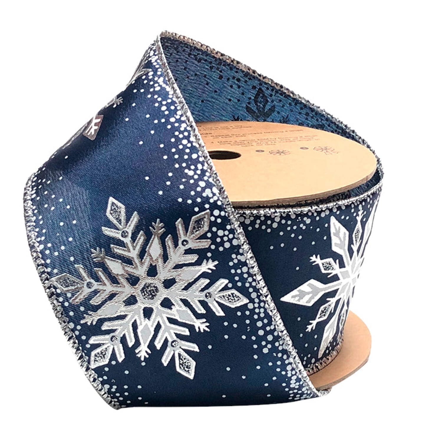 LaRibbons 2 1/2" Wired Ribbon | "Glitter Snowflake" Navy/Silver | 10 ...