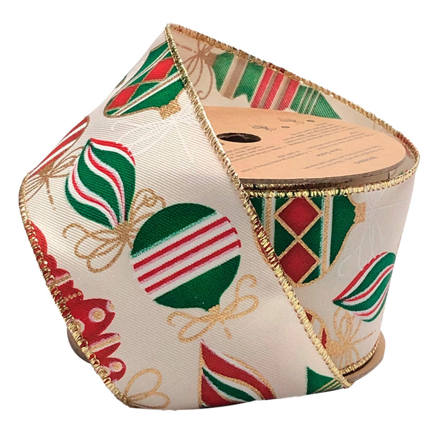 LaRibbons 2 1/2" Wired Ribbon | "Holiday Ornament" Antique White/Multi ...