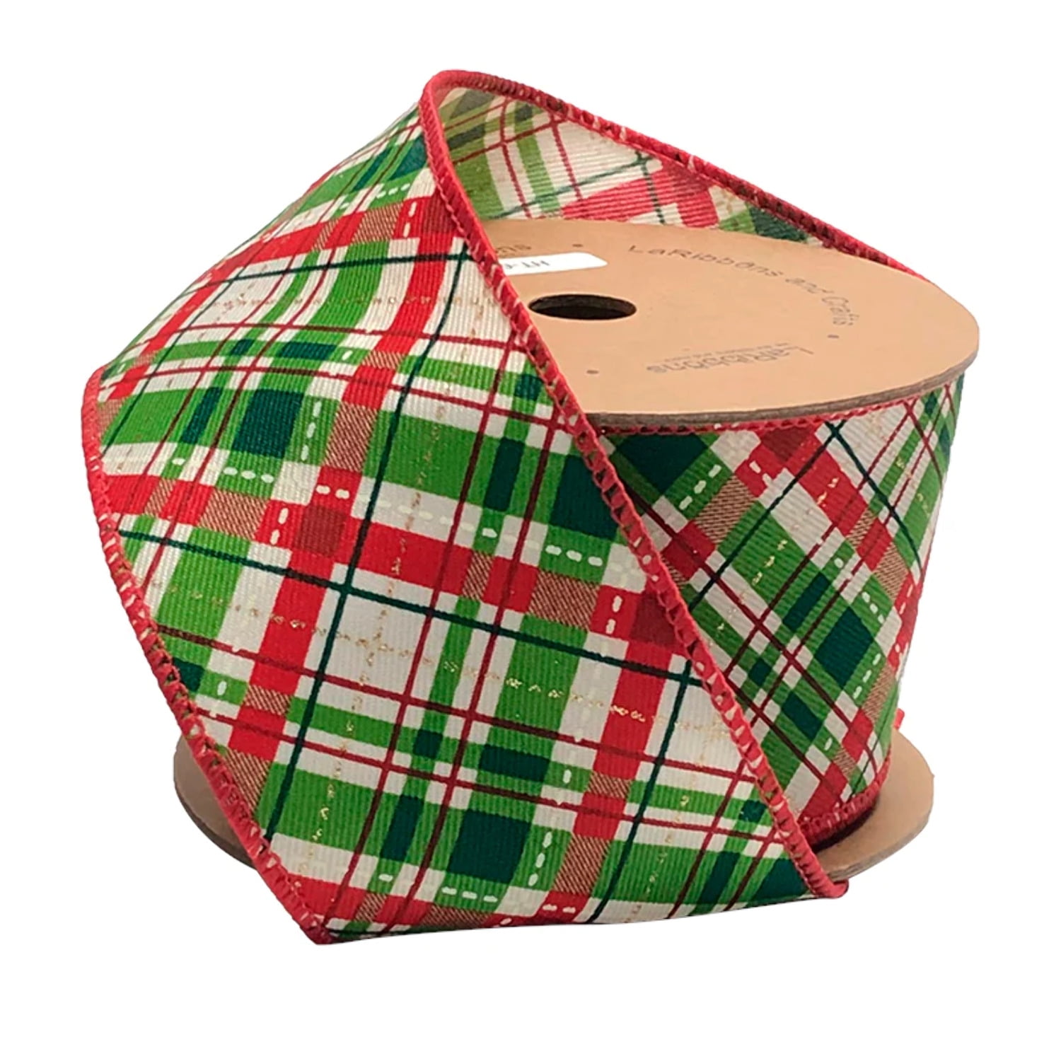 LaRibbons 2 1/2" Wired Ribbon | "Holiday Plaid" White/Red/Green | 10 ...