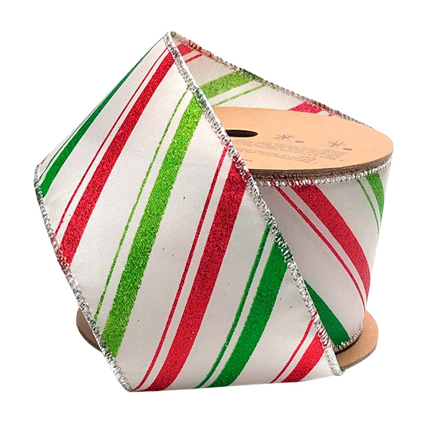 LaRibbons 2 1/2" Wired Ribbon | "Holiday Striped" White/Red/Green | 10 ...