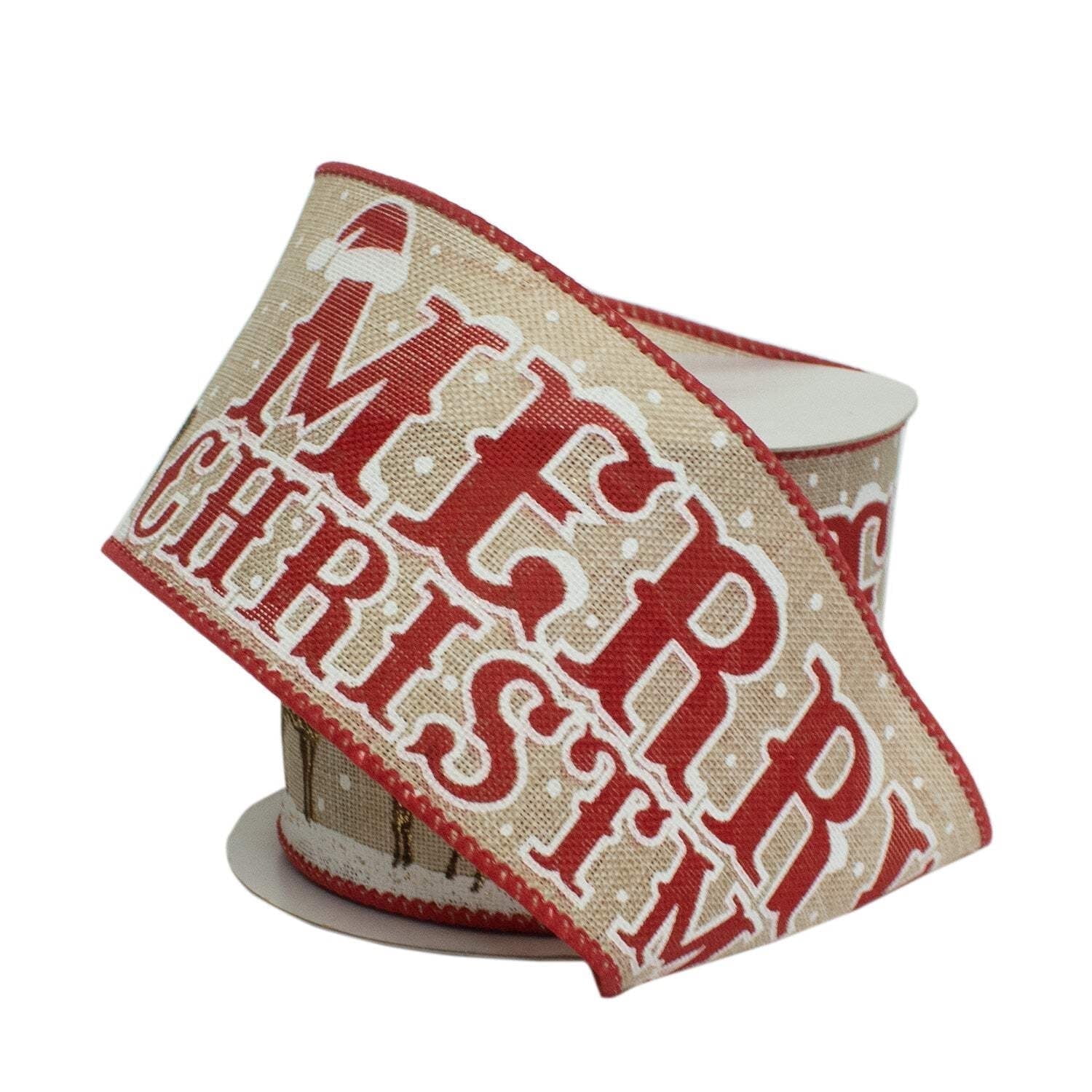 LaRibbons 2 1/2" Wired Ribbon | "Merry Christmas" Natural/Red | 10 Yard ...