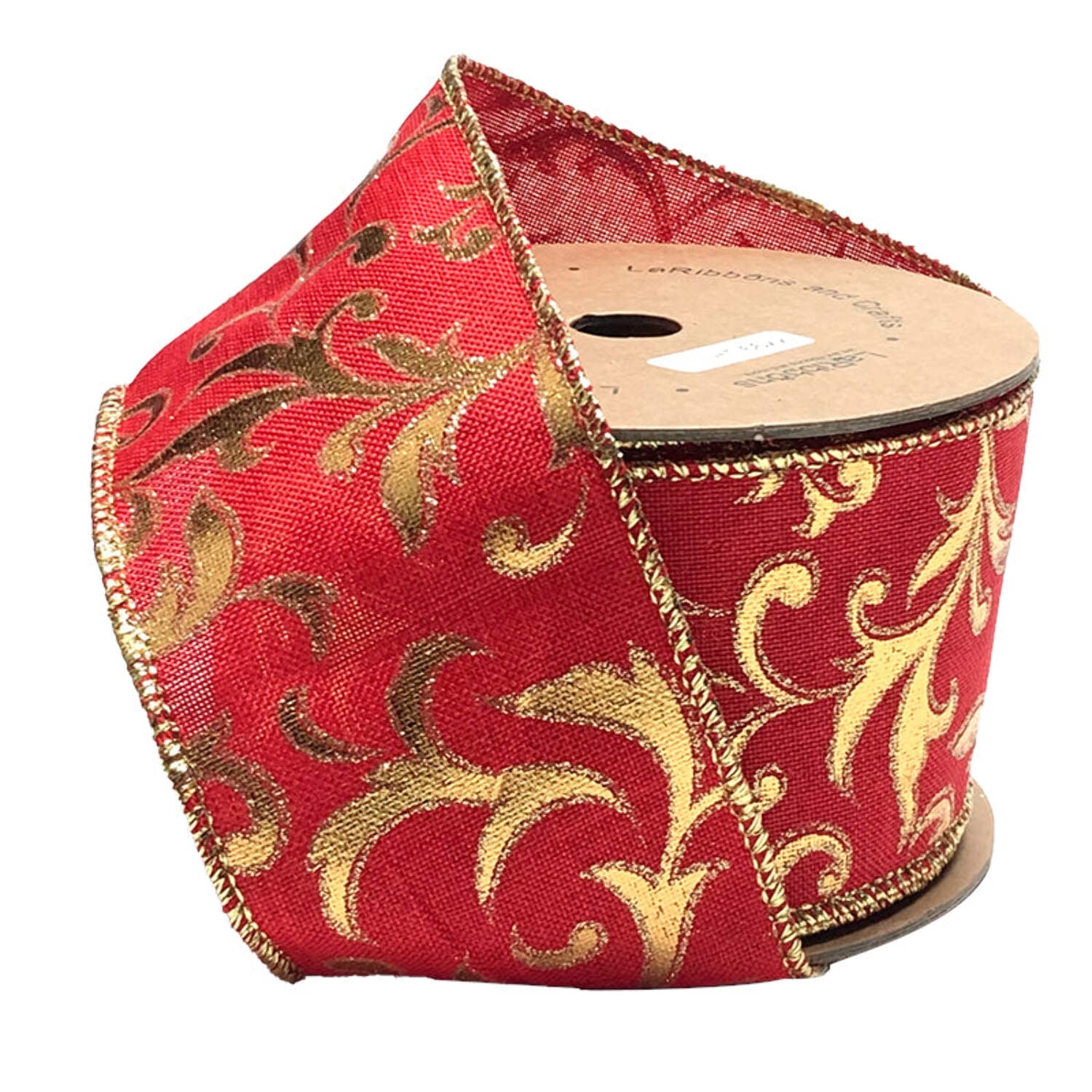 LaRibbons 2 1/2" Wired Ribbon | "Metallic Brocade" Red/Gold | 10 Yard ...