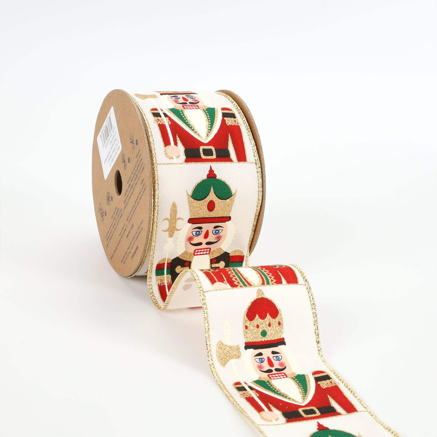 "LaRibbons Nutcracker Christmas Wide Wired Ribbon, Ivory/Multi, 2 1/2 ...