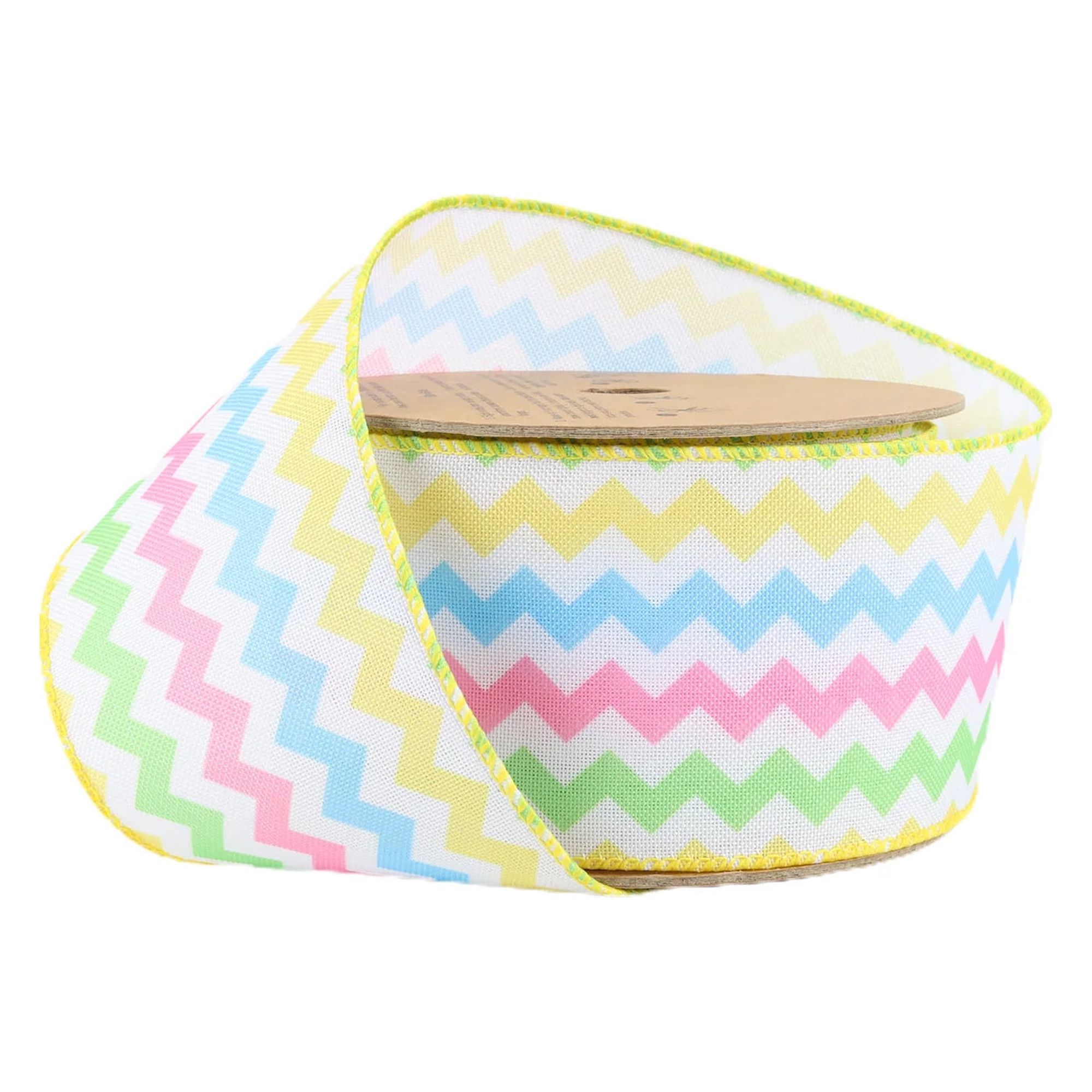 LaRibbons 2 1/2" Wired Ribbon | White w/ Bright Ric Rac Green/Pink/Blue ...
