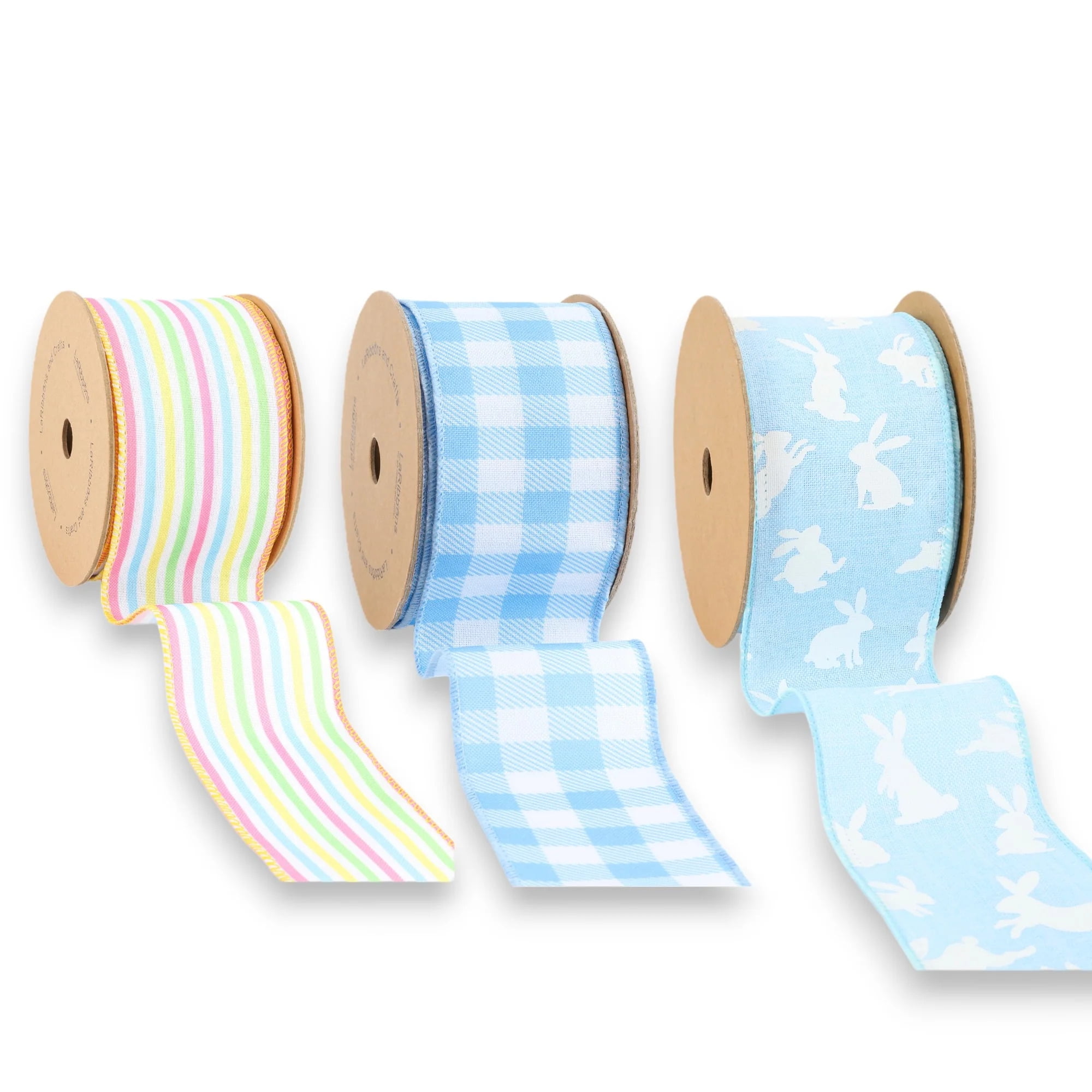 LaRibbons 2.5" Blue Easter Bunny/Gingham/Stripe Wired Ribbon Bundle - 3 ...