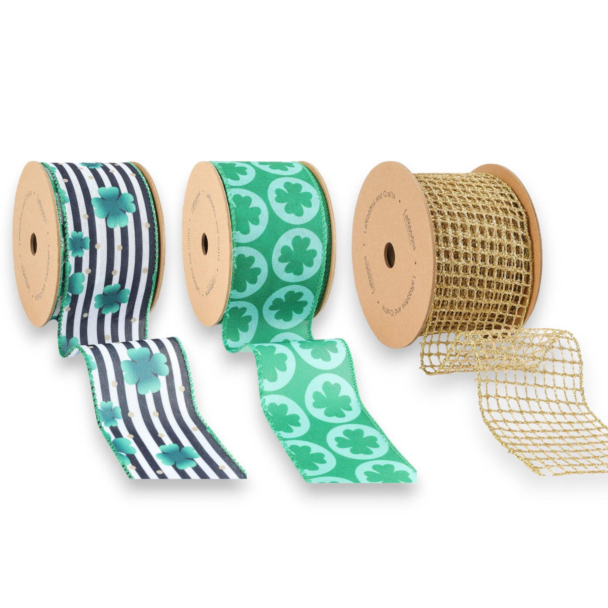 LaRibbons 2.5" Shamrock Wired Ribbon Bundle - 3 Rolls/30 Yards Total ...