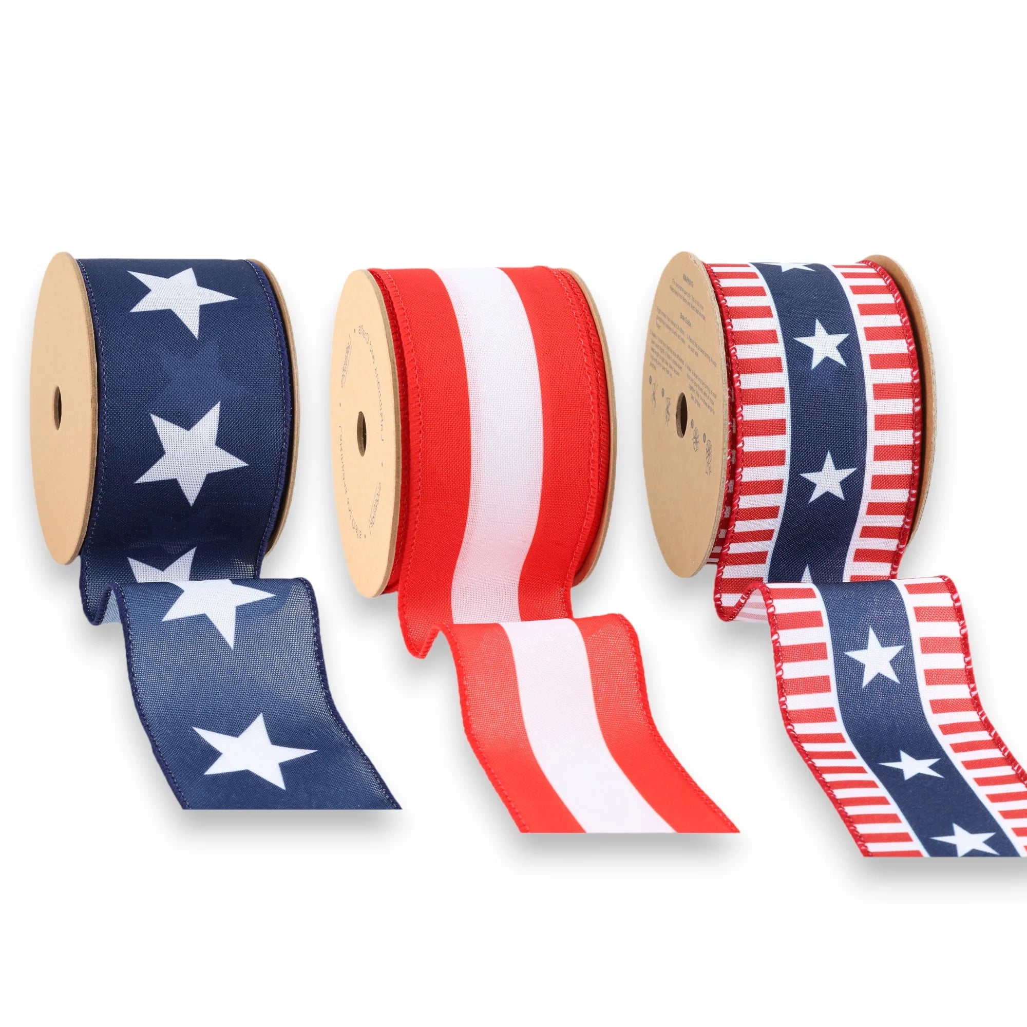 LaRibbons 2.5" Stars Stripes Wired Ribbon Bundle - 3 Rolls/30 Yards Total - Walmart.com