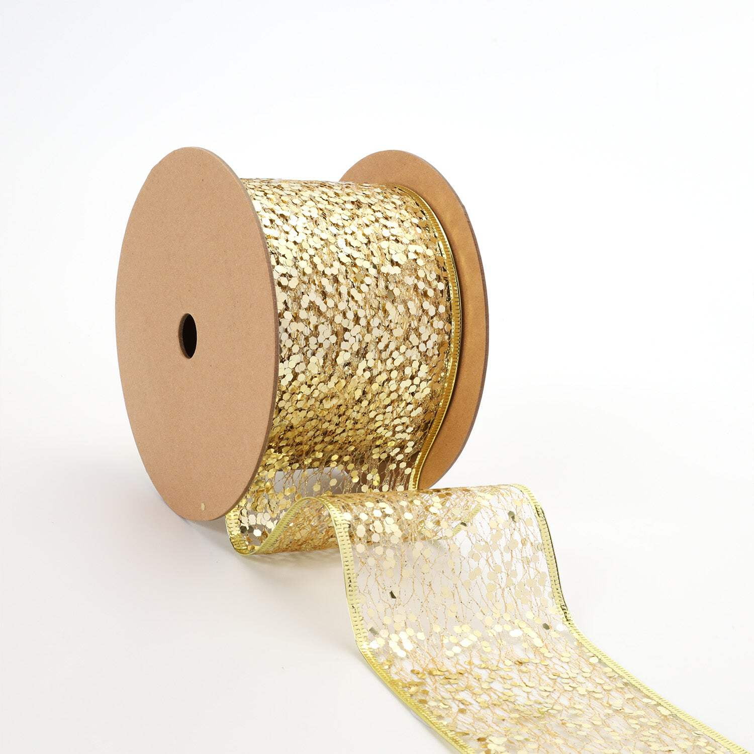 LaRibbons 3" Sequin Wired Ribbon | Gold | 10 Yard Roll - Walmart.com