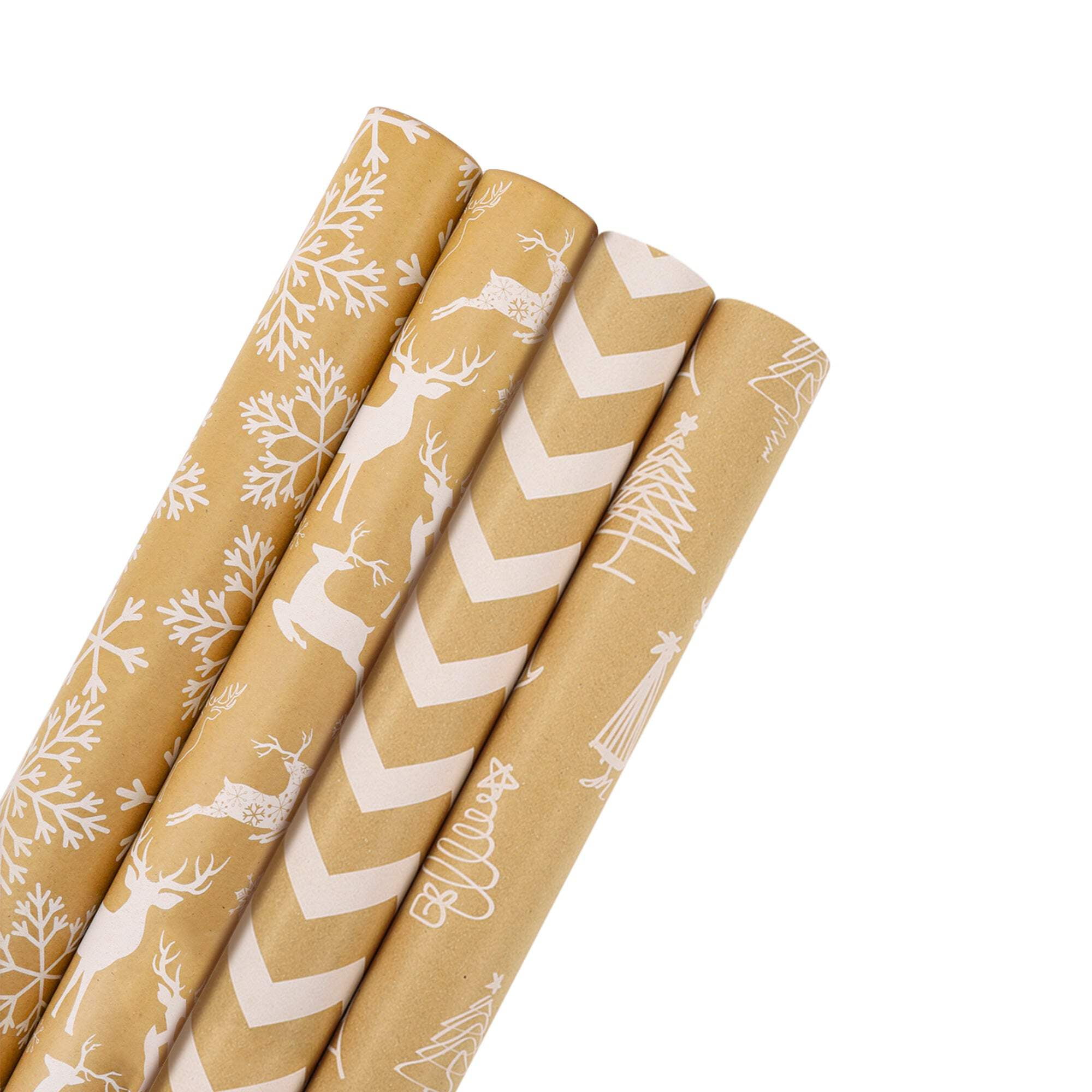 LaRibbons 30" x 10' Christmas Wrapping Paper Bundle (4-pack) | Kraft w ...