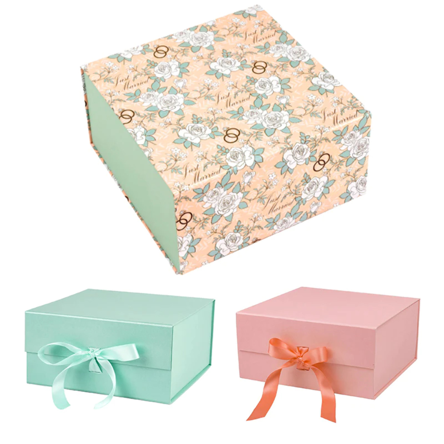 LaRibbons Collapsible Cardboard Gift Box with Satin Ribbon, Magnetic ...