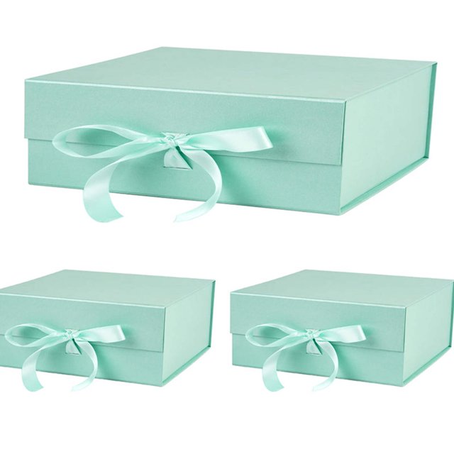 LaRibbons Collapsible Cardboard Gift Box with Satin Ribbon, Magnetic ...