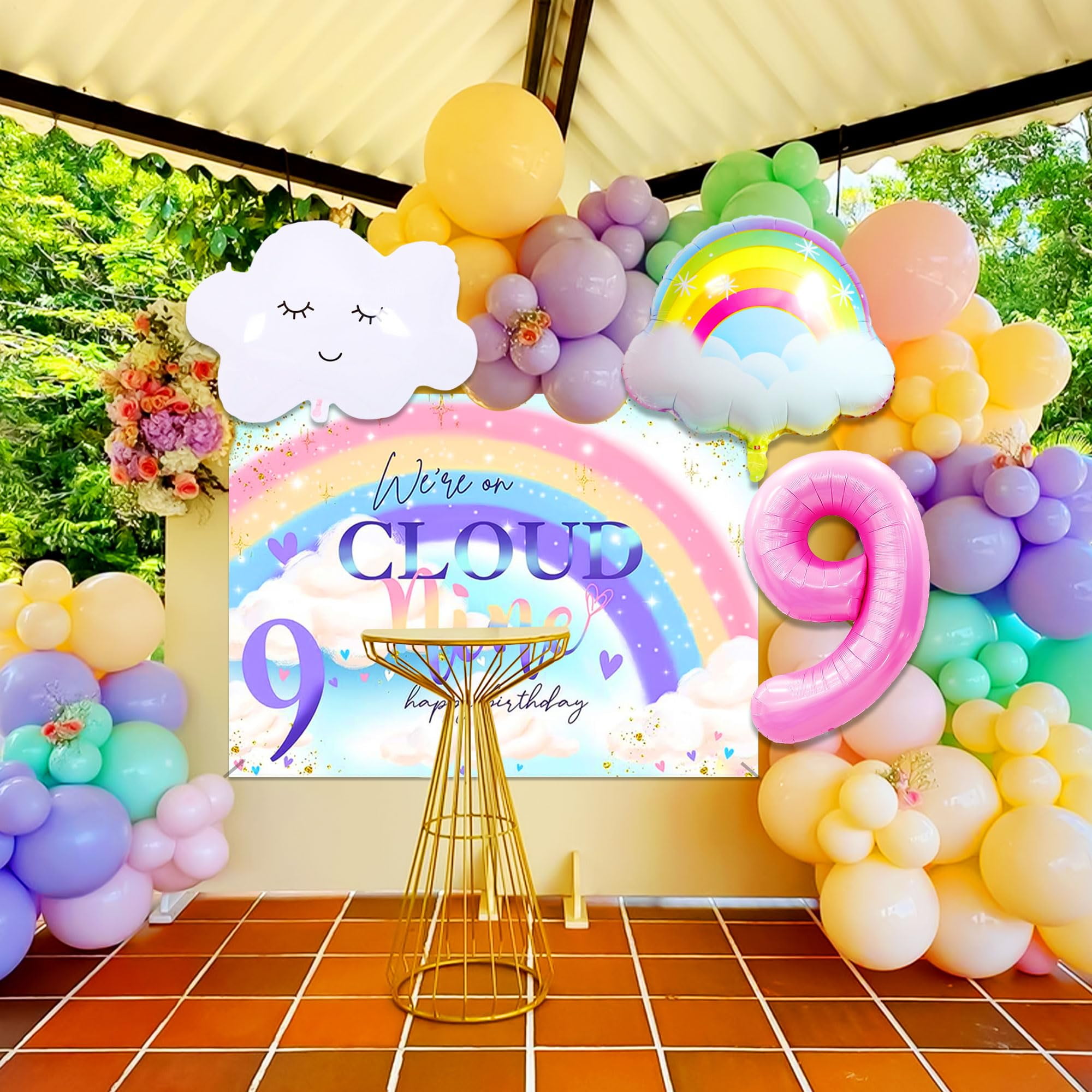 LaVenty Luxury On AJH3 Cloud 9 Birthday Decorations Rainbow 9th Party ...