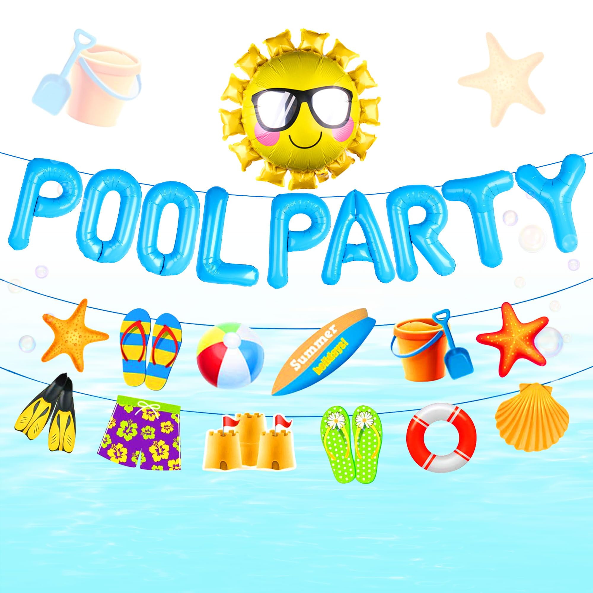 LaVenty Pool Party Decoration Blue Beach Pool Party Supplies Summer Sun ...