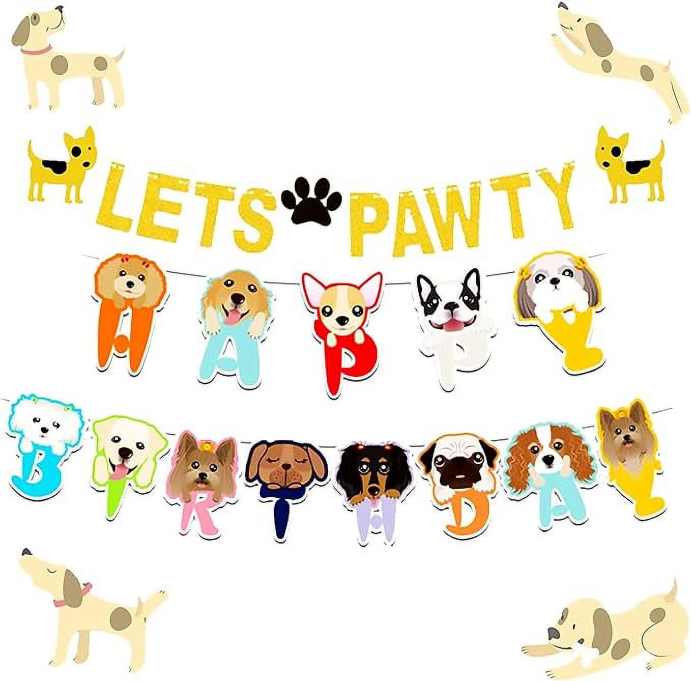 LaVenty Set of 2 Glitter Lets Pawty Banner Dog Birthday Banner Dog ...