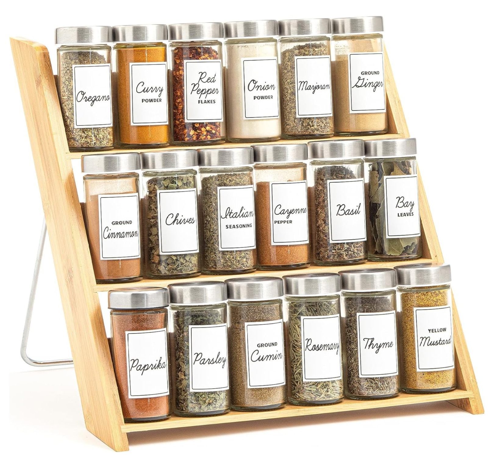 LaYelxt 18 Jar Bamboo Compact Spice Organizer for Countertop and ...