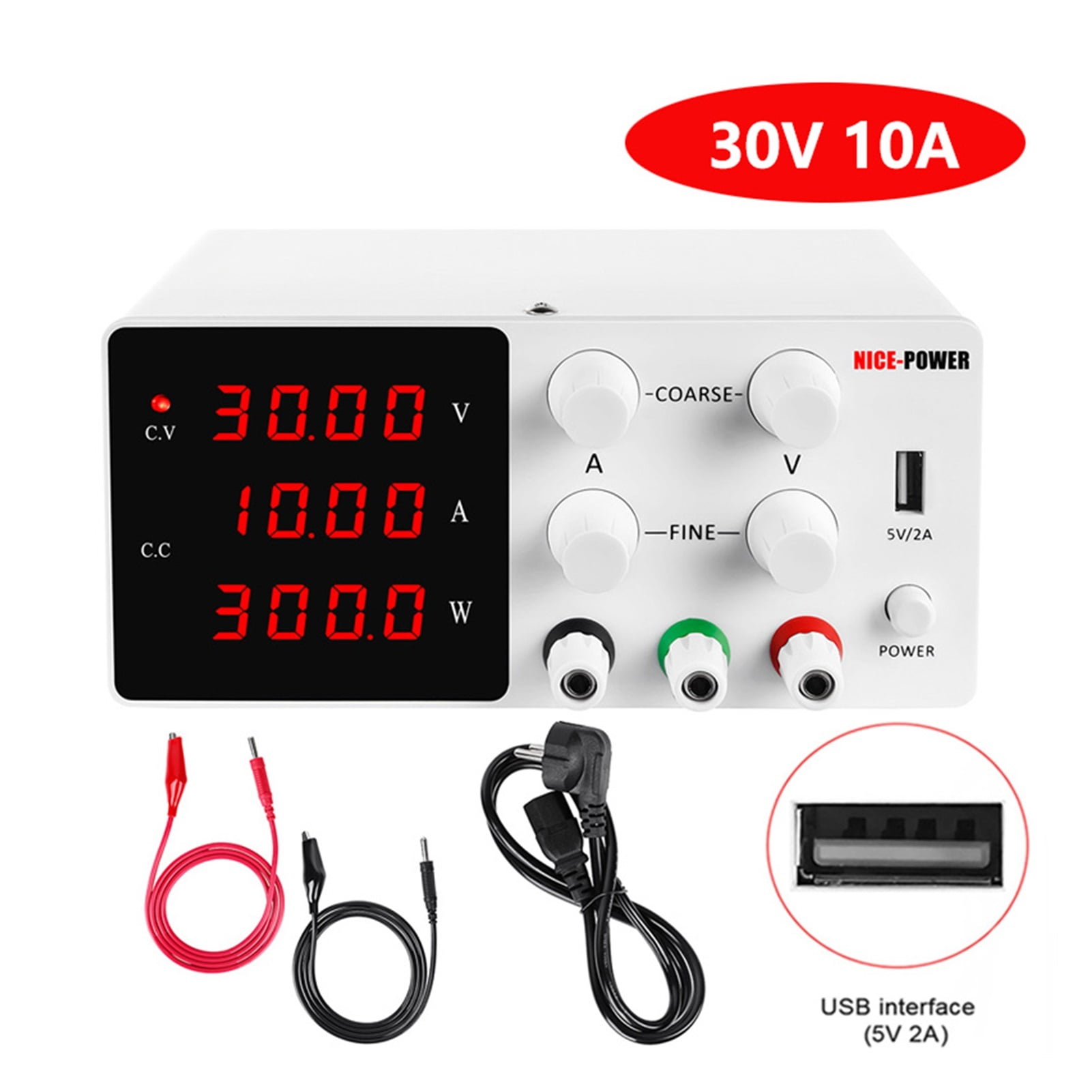 Lab Adjustable DC Power Supply 30V 10A LED Digital Lab Bench Power ...