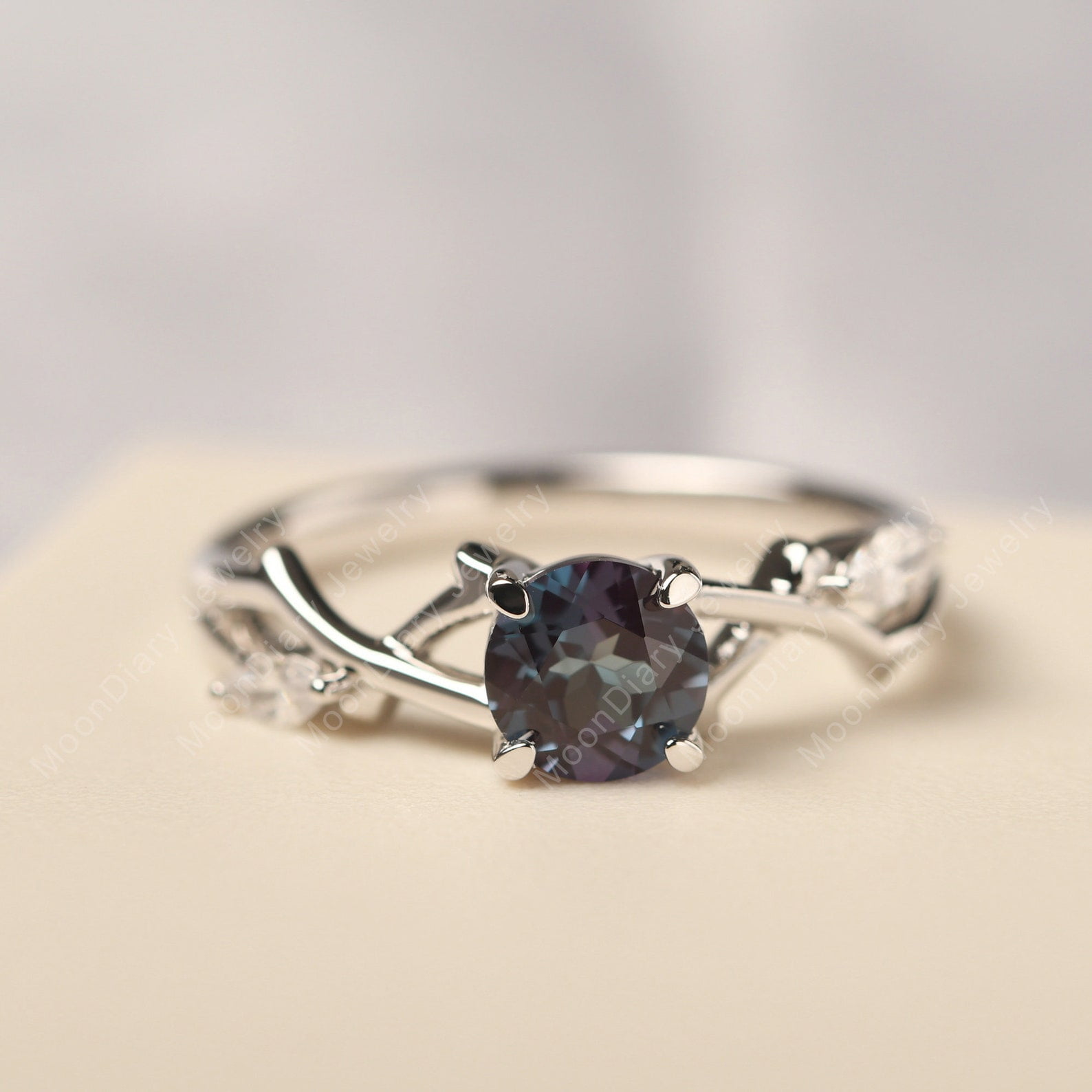 Lab Alex Tree branch engagement ring round cut alexandrite twig ring ...