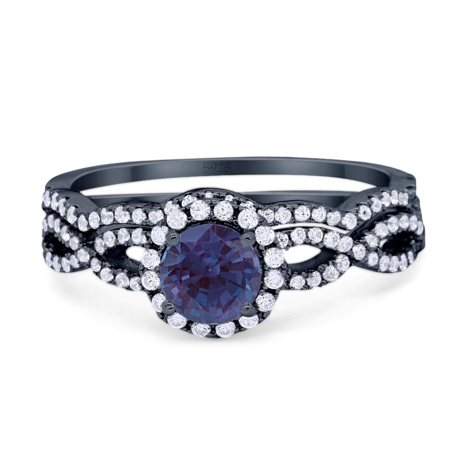 Lab Alexandrite Black Tone Silver Size-5 Two Piece Art Deco Round ...