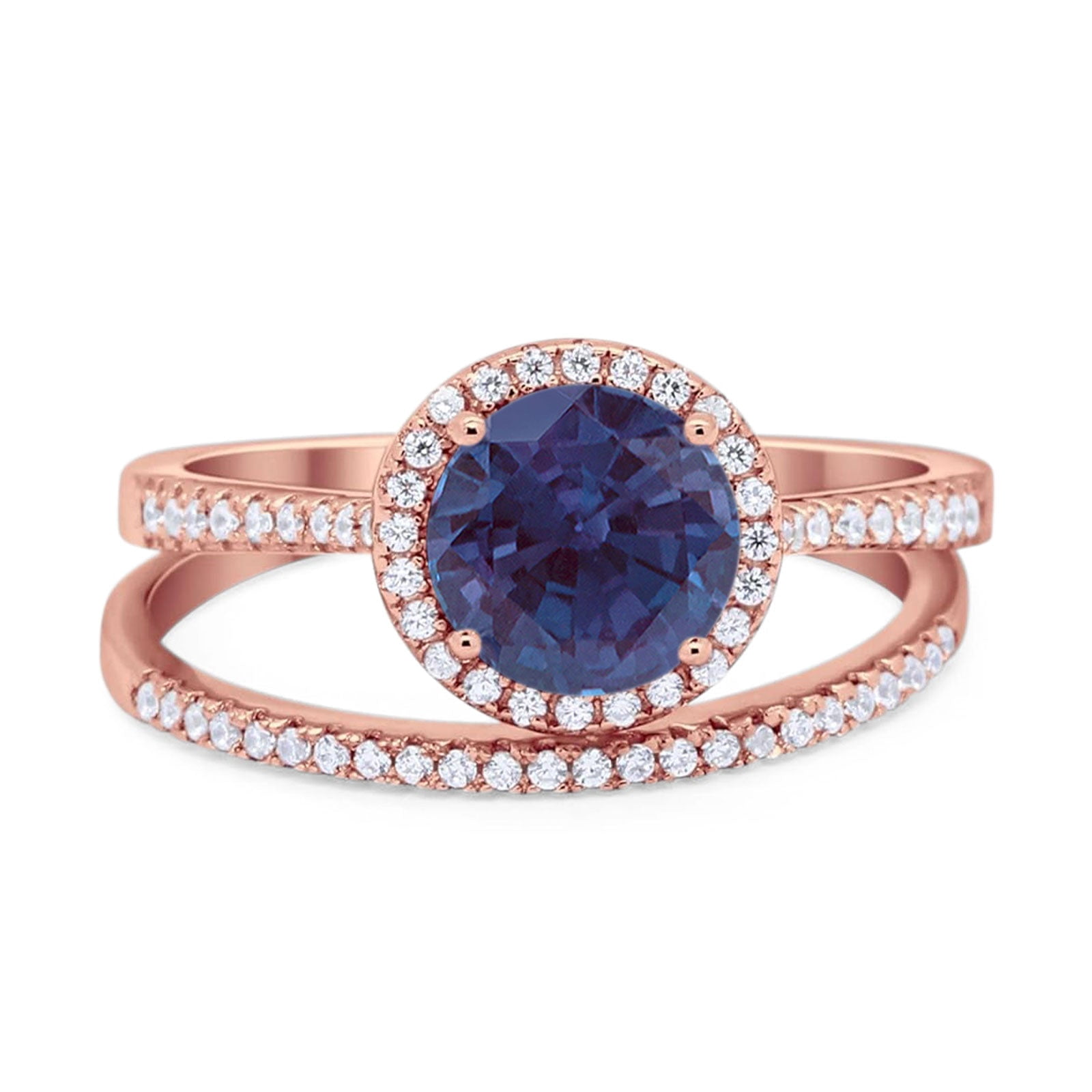 Lab Alexandrite Rose Tone Silver Size-7 Two Piece Art Deco Round ...