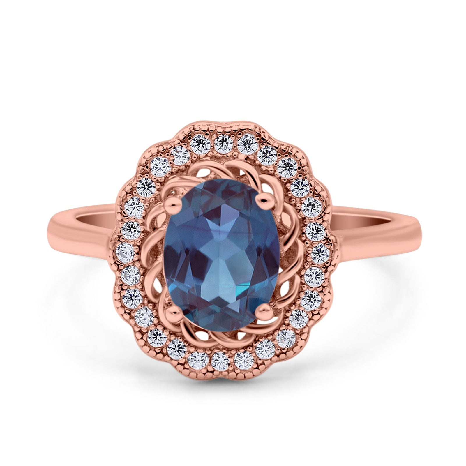 Lab Alexandrite Rose Tone Silver Size-8 Art Deco Oval Floral Vintage ...
