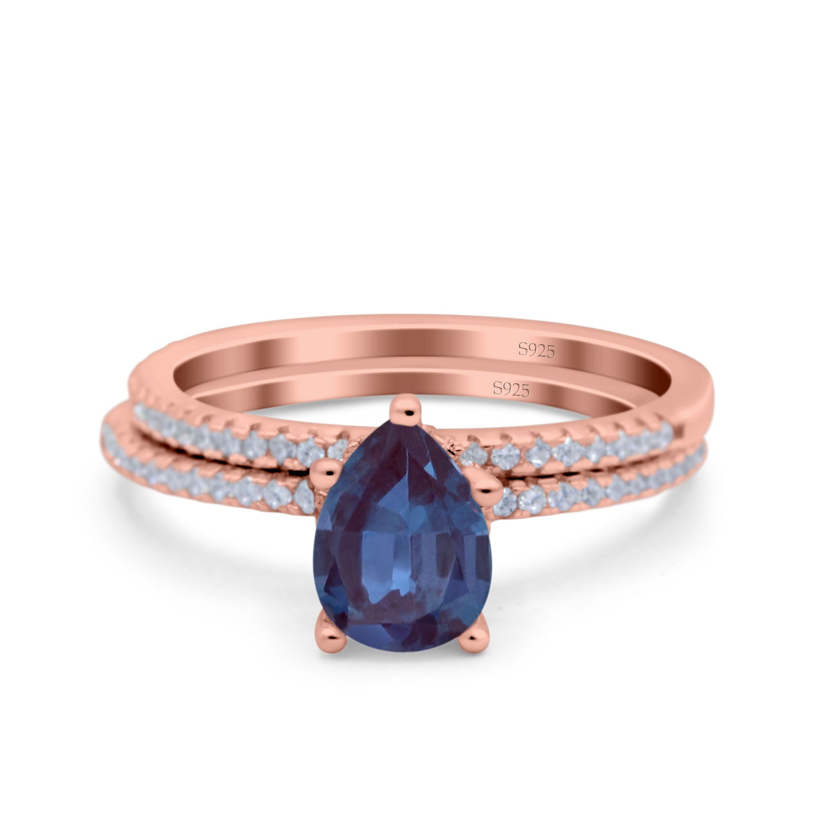 Lab Alexandrite Rose Tone Silver Size-8 Two Piece Pear Teardrop Vintage ...