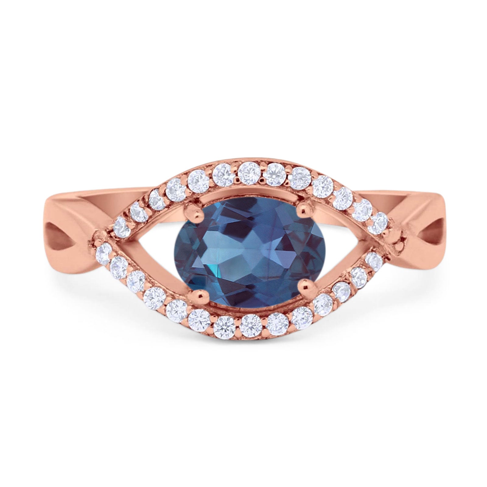 Lab Alexandrite Rose Tone Silver Size-9 Art Deco Oval Infinity Shank ...
