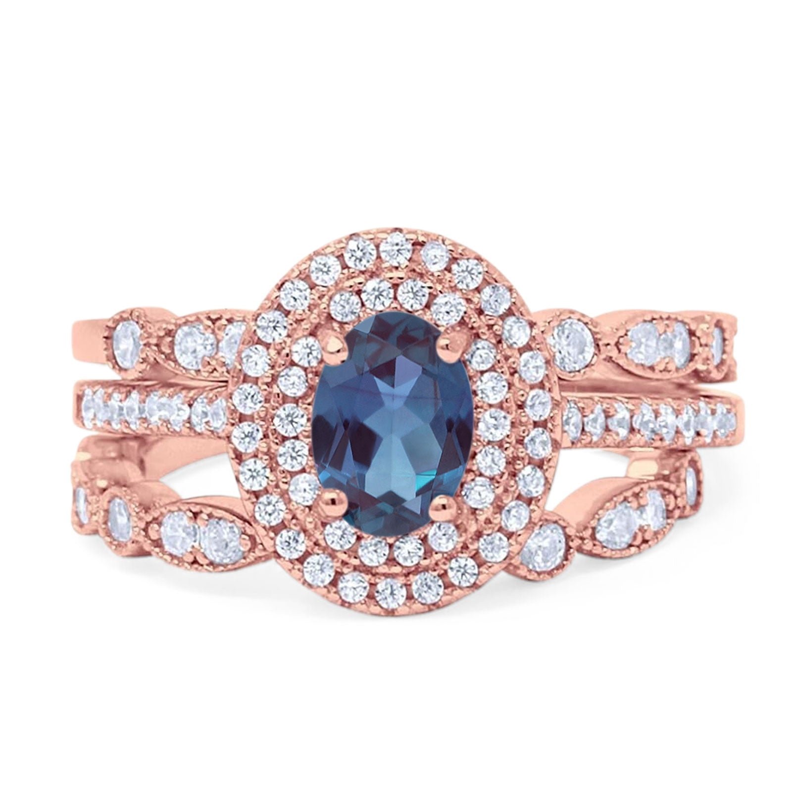 Lab Alexandrite Rose Tone Silver Size-9 Three Piece Art Deco Oval ...