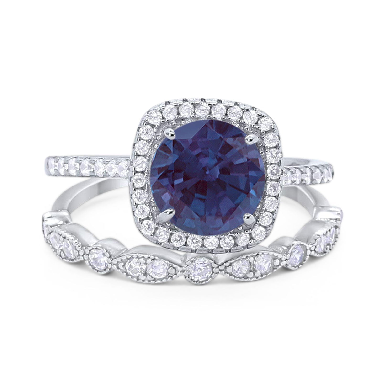 Lab Alexandrite Size-10 Two Piece Art Deco Round Vintage Style Cushion ...