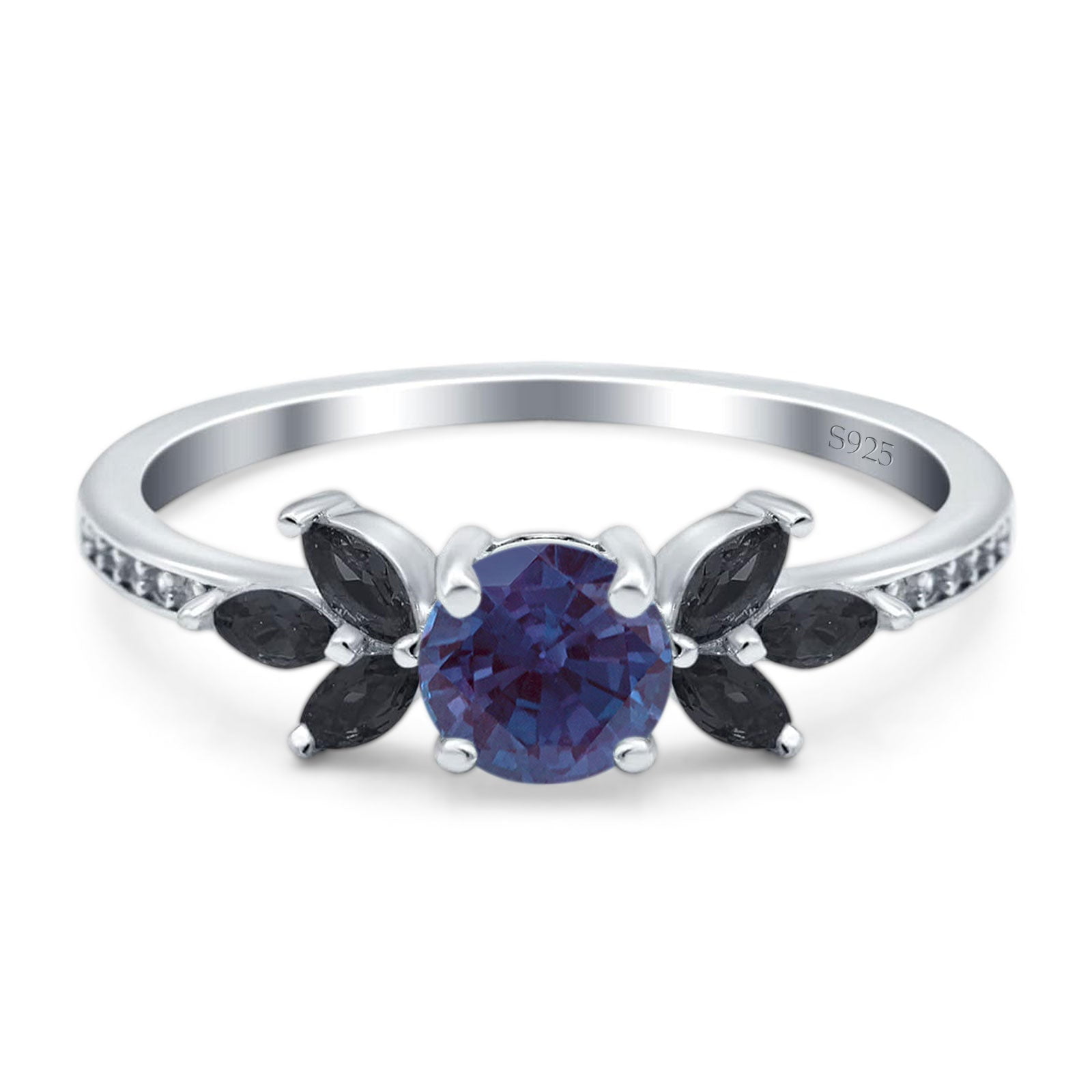 Lab Alexandrite Size-6 Art Deco Round Floral Leaf Style Marquise Black ...