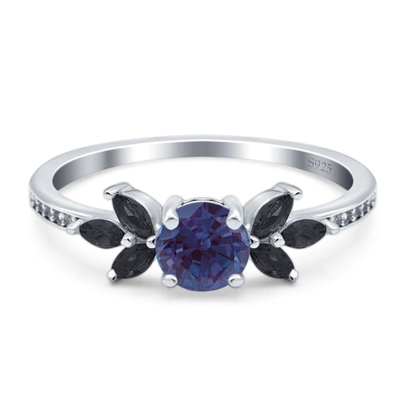 Lab Alexandrite Size-6 Art Deco Round Floral Leaf Style Marquise Black ...