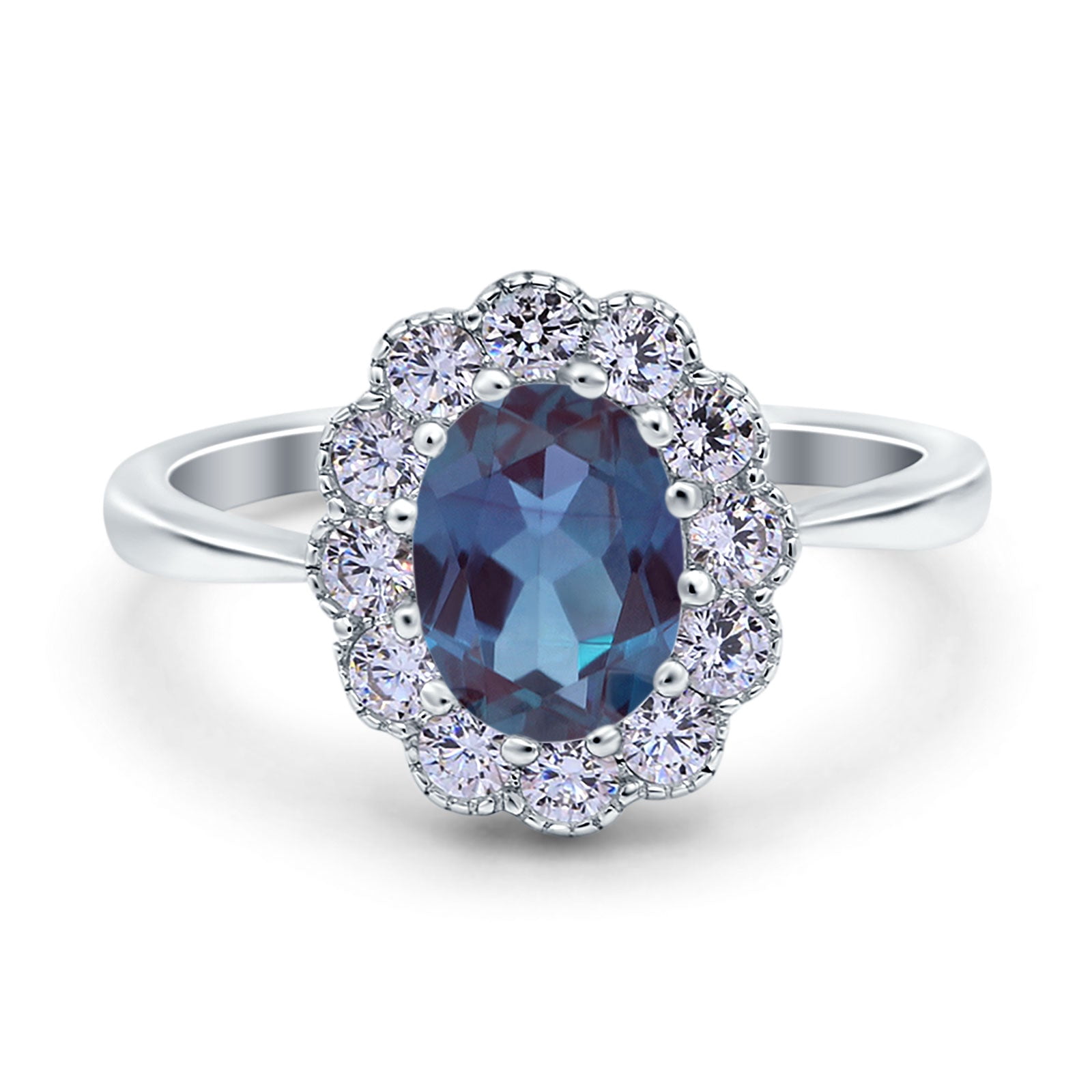 Lab Alexandrite Size-8 Art Deco Oval Flower Ring Vintage Style Halo CZ ...