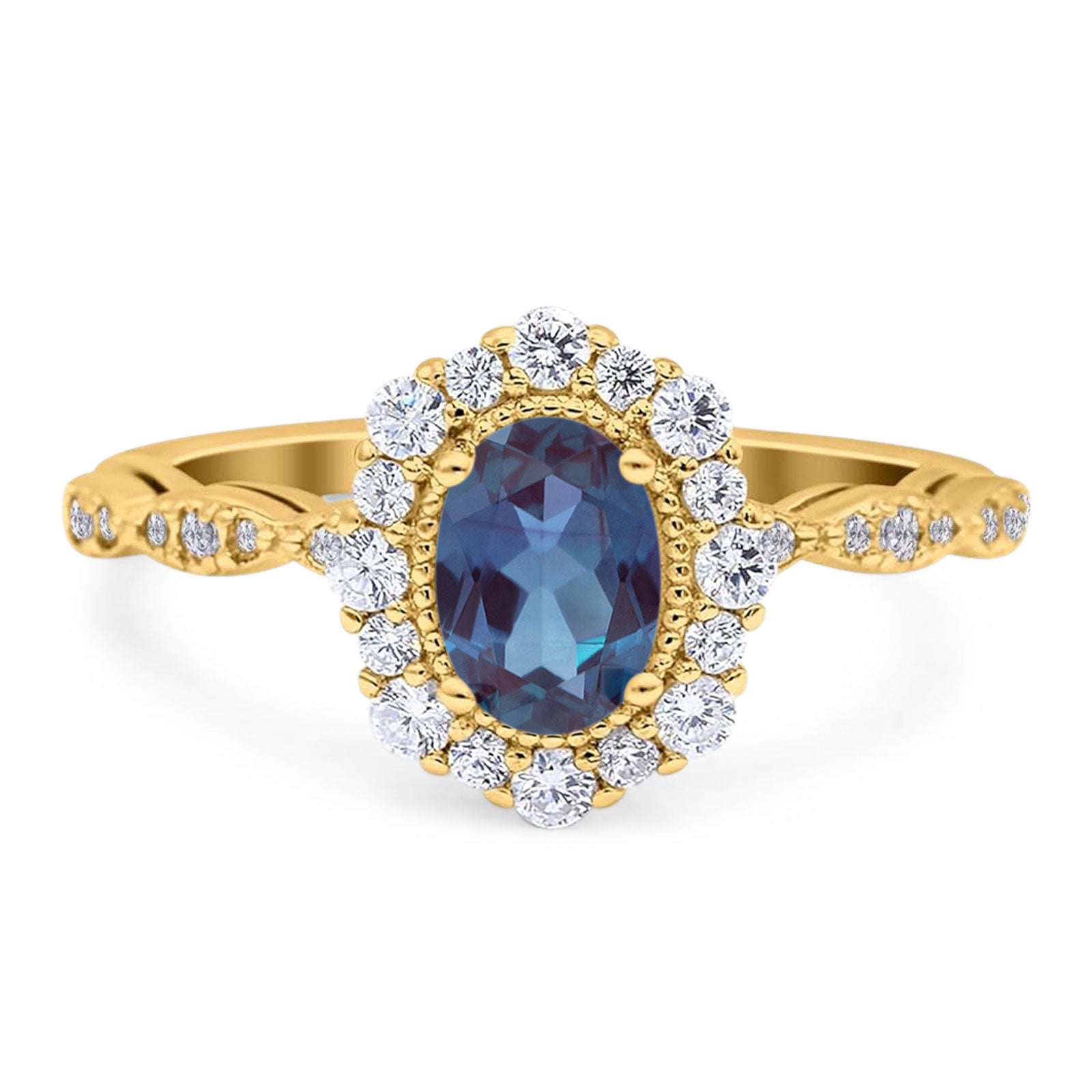 Lab Alexandrite Yellow Tone Silver Size-10 Art Deco Oval Floral Vintage ...