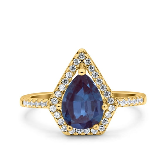 Lab Alexandrite Yellow Tone Silver Size-10 Art Deco Pear Teardrop ...
