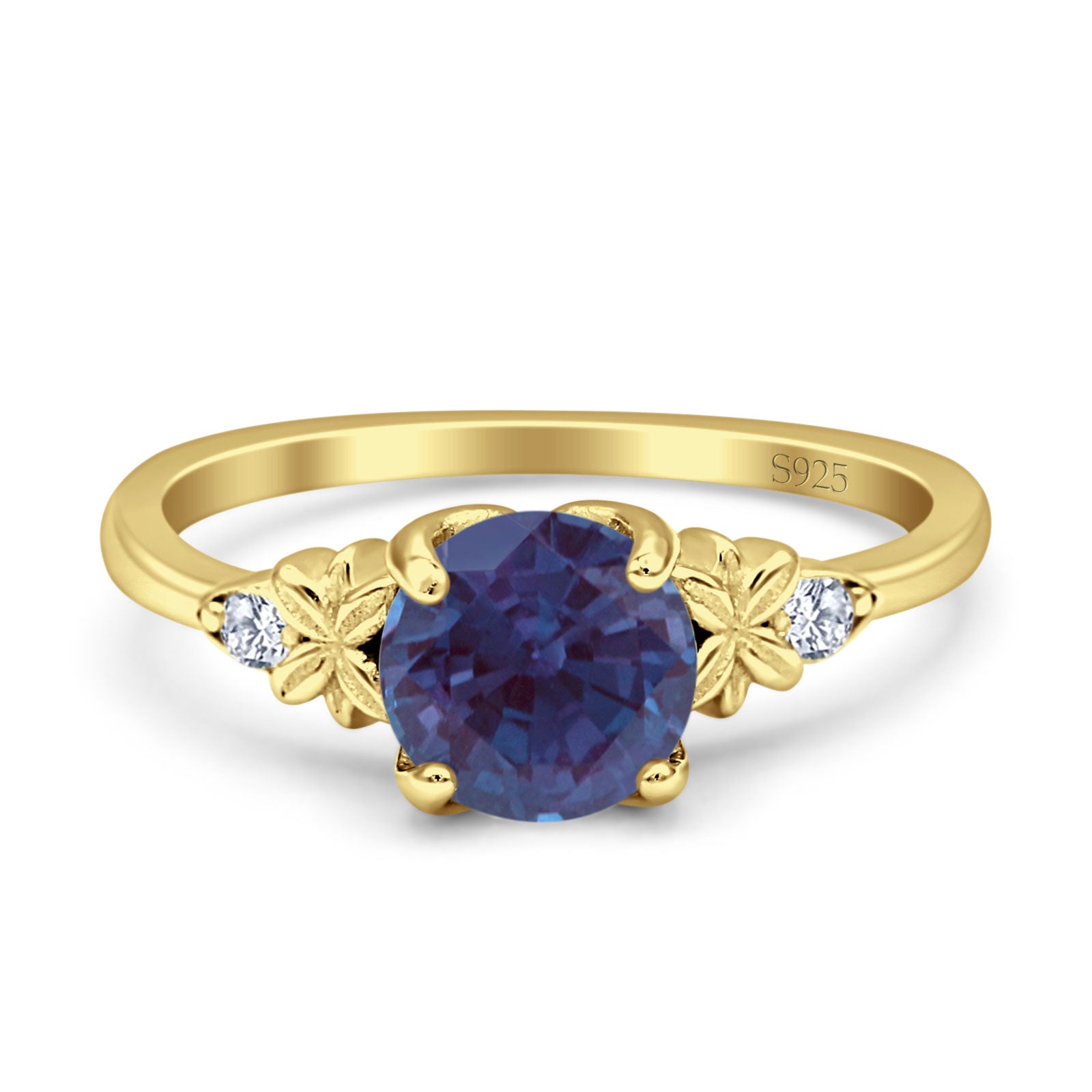 Lab Alexandrite Yellow Tone Silver Size-7 Art Deco Round Flower Ring ...