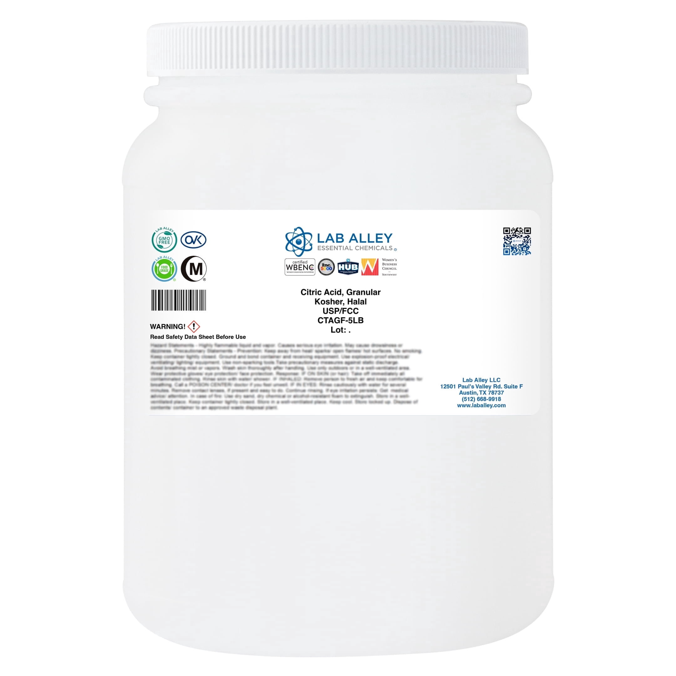 Lab Alley Citric Acid, Anhydrous, Granular, USP/FCC/Food Grade, Kosher ...