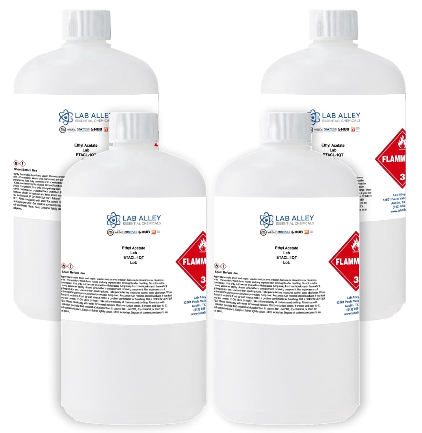 Lab Alley Ethyl Acetate, Laboratory Grade, High Purity - Pack of 4 x 1 ...