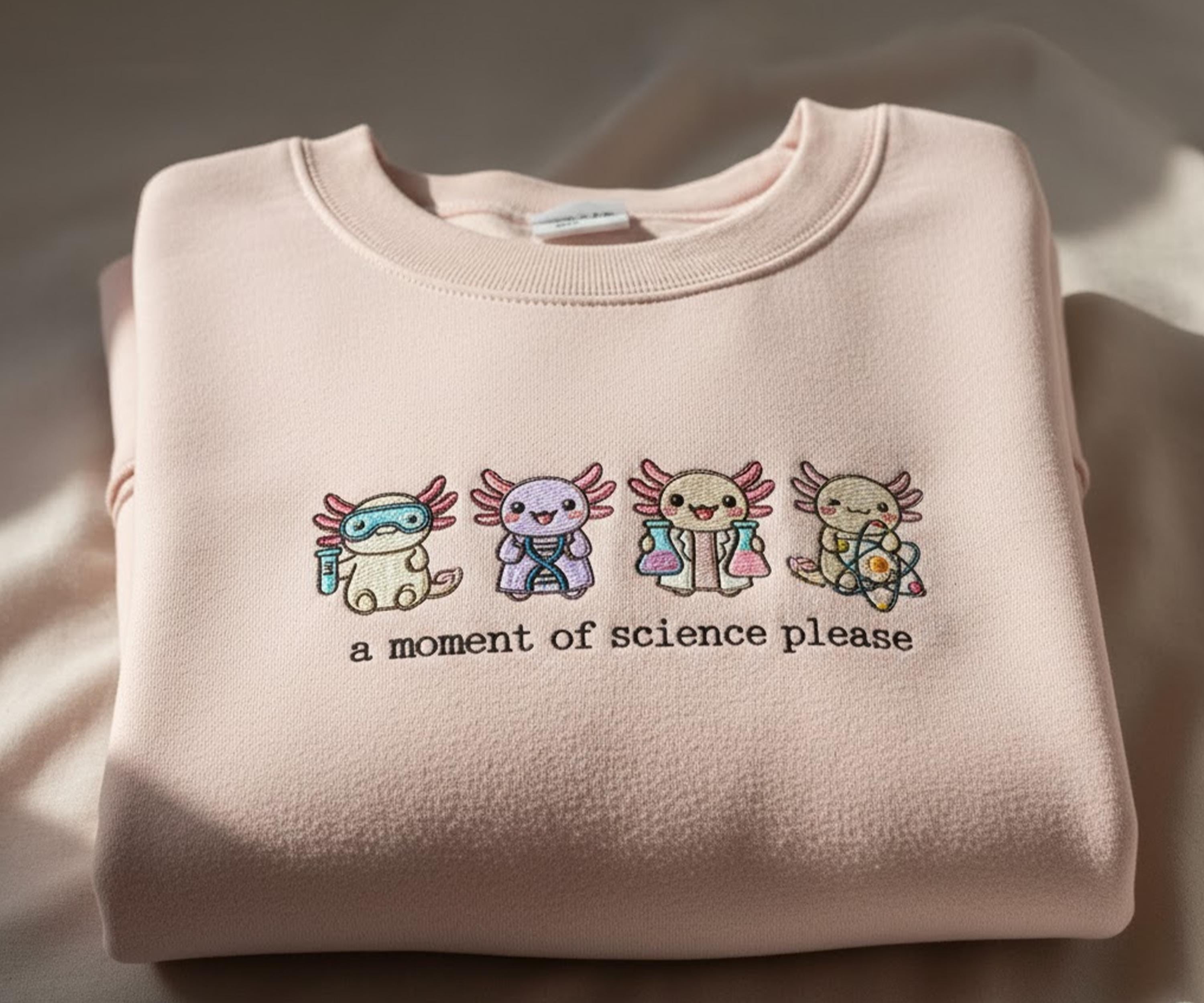 Lab Axolotl Technician Embroidered Sweatshirt | Cute Science Axolotl ...