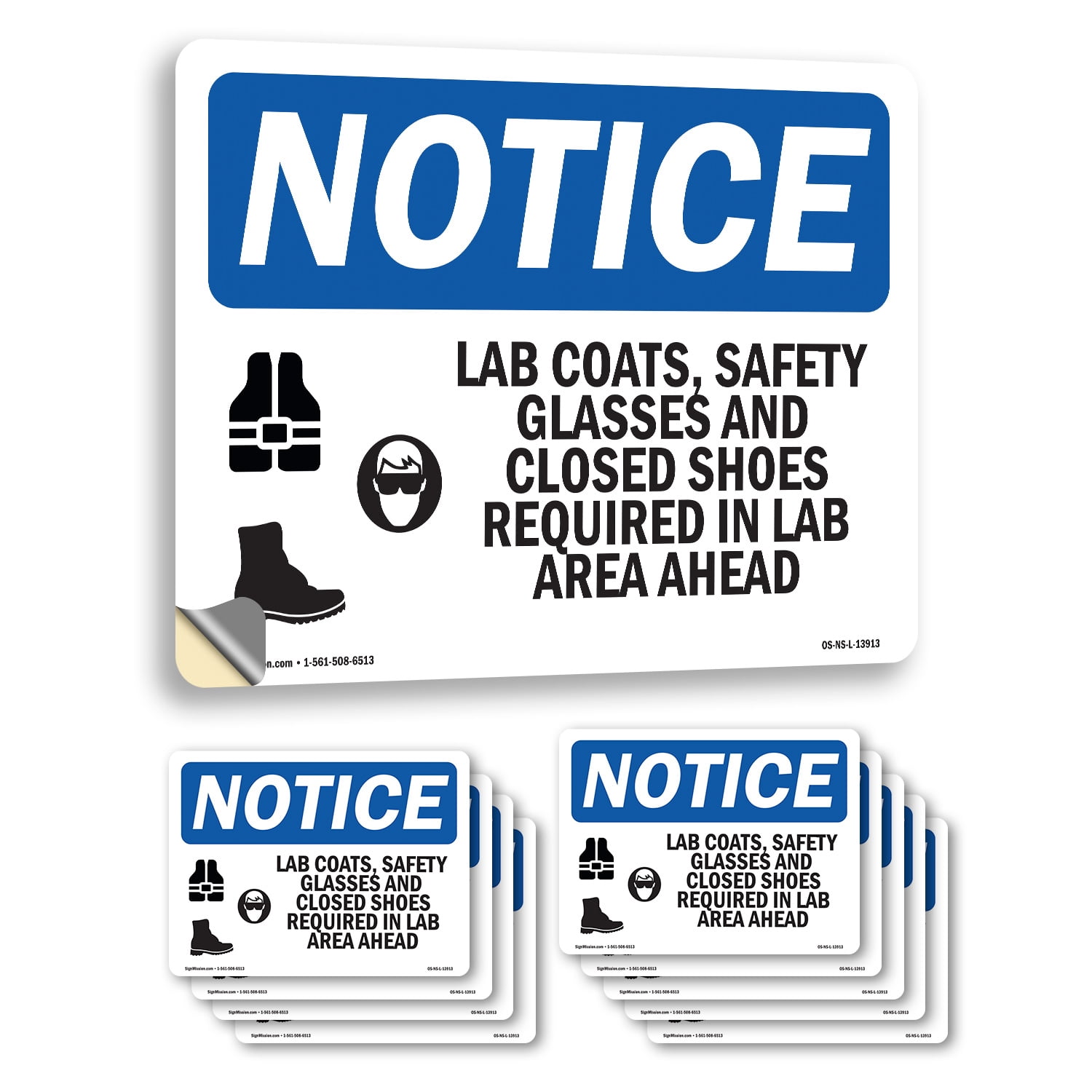 Lab Coats Safety Glasses And With Symbol OSHA Notice Vinyl Decal Label ...