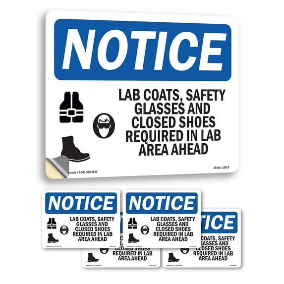 Lab Coats Safety Glasses And With Symbol OSHA Notice Vinyl Decal Label ...