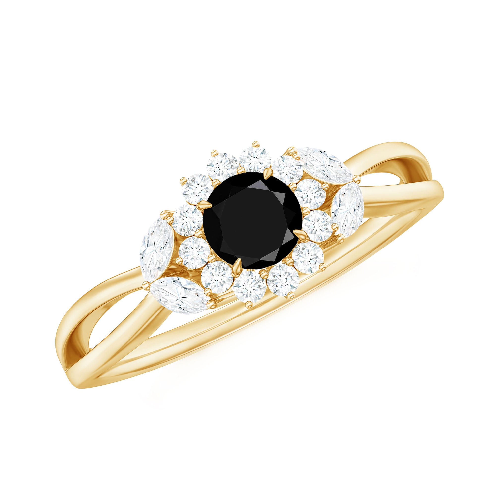 Rosec Jewels Lab Created Black Diamond Floral Ring with Diamond for ...
