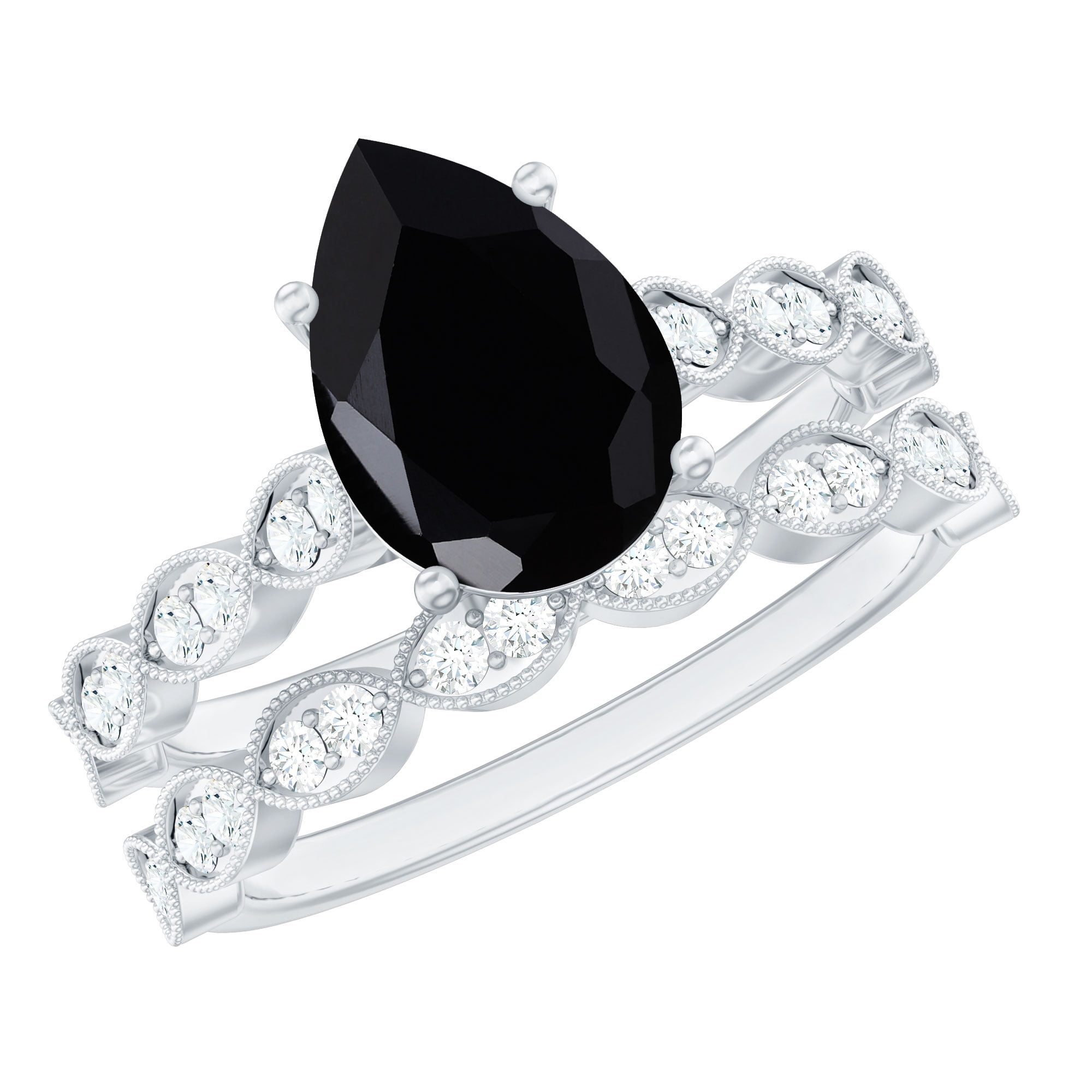 Rosec Jewels Lab Created Black Diamond Wedding Ring Set - 8X10 mm Pear ...