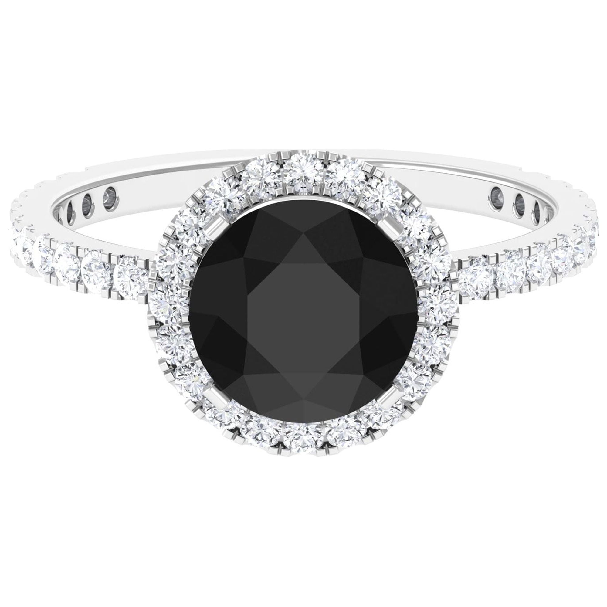 Lab Created Black Diamond Ring with Diamond Halo (AAAA Quality), 14K ...