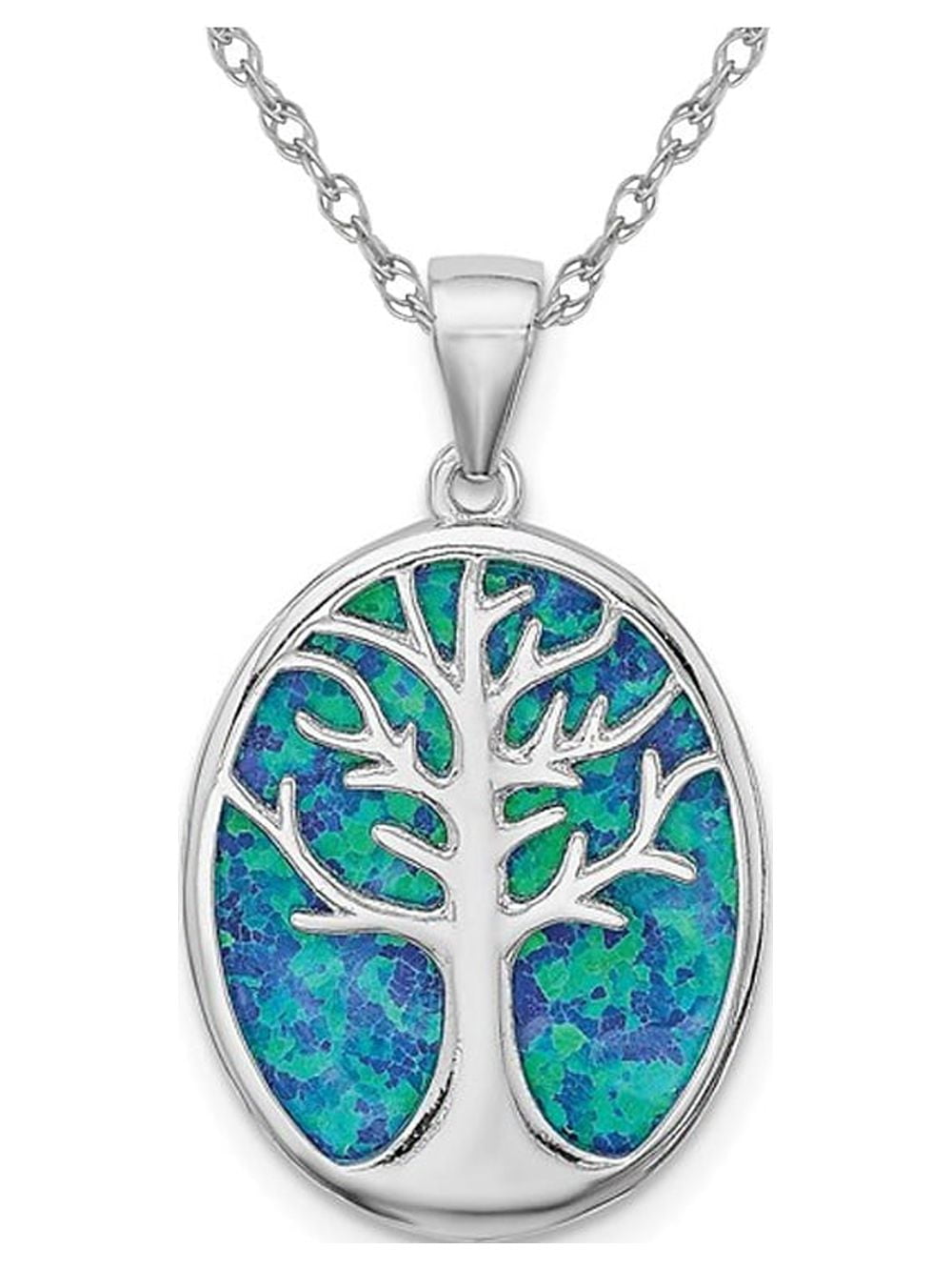 Lab Created Blue Opal Tree of Life Pendant Necklace in Sterling Silver ...