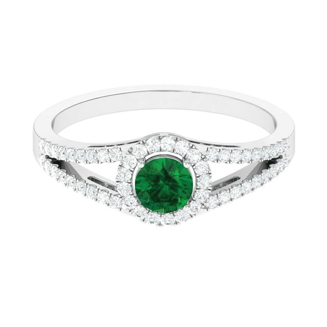 Lab Created Emerald Ring with Diamond Halo (1 CT, AAAA Grade), 925 ...