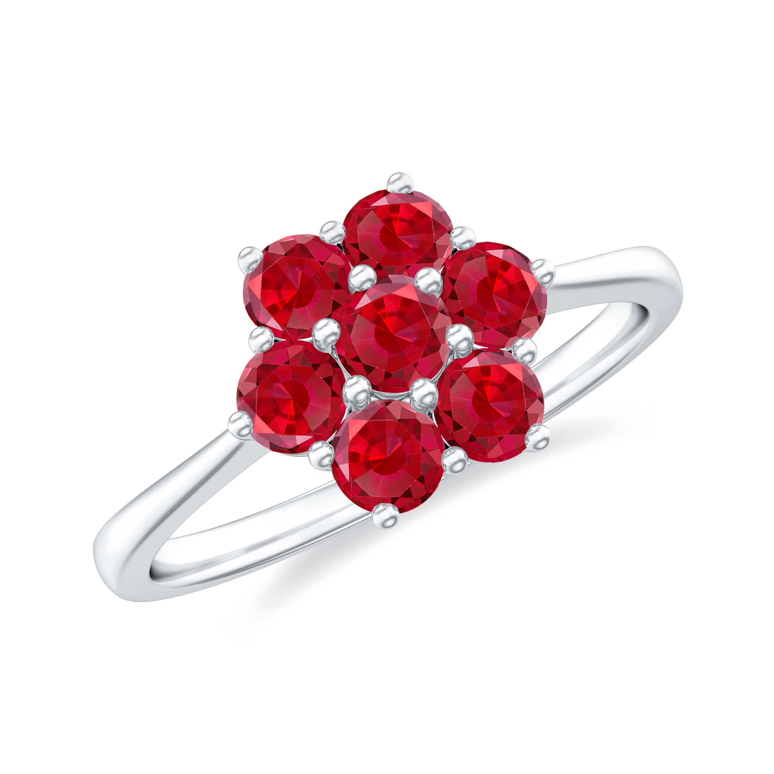 Lab Created Ruby Cluster Flower Ring - Nature Inspired Floral Ring (1 ...