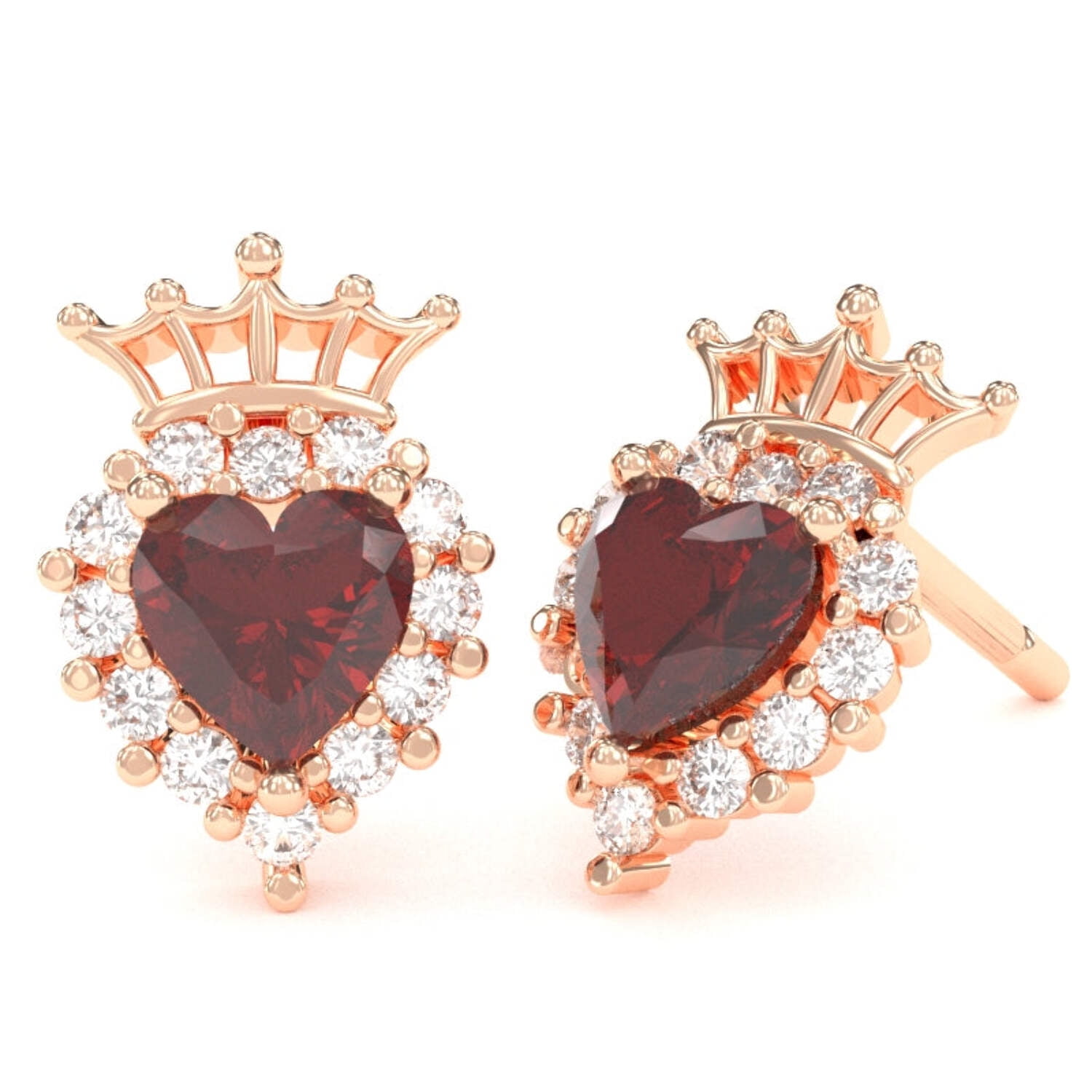 Lab-Created Ruby Diamond Claddagh Motive Stud Earrings in 14k Rose Gold ...
