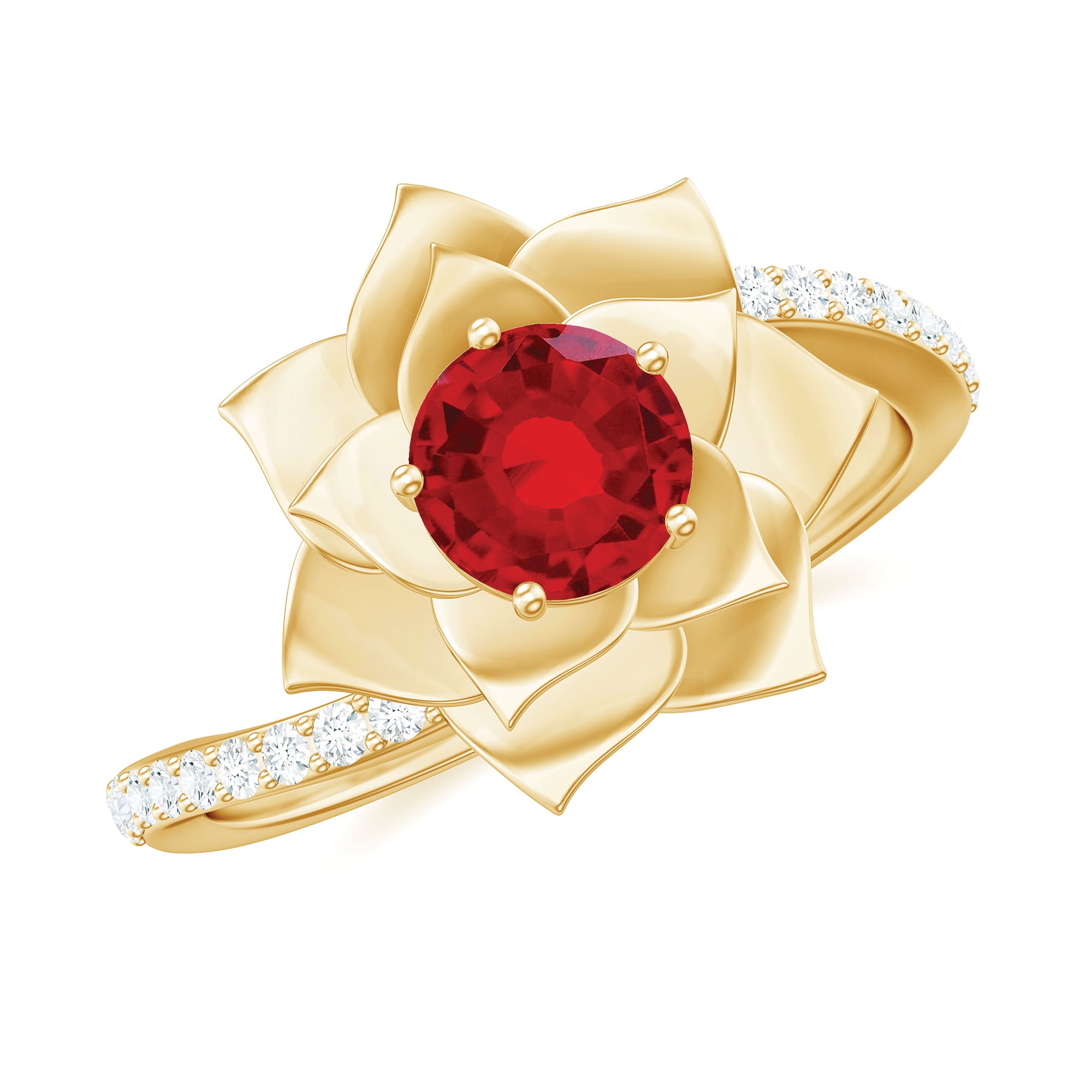 Lab Created Ruby Lotus Flower Ring with Diamond for Women (1 CT, AAAA ...