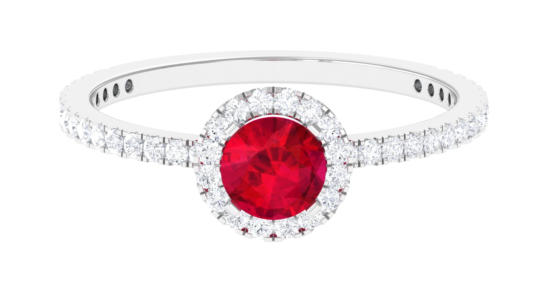 Lab Created Ruby Promise Ring with Diamond Halo for Women (AAAA Quality ...