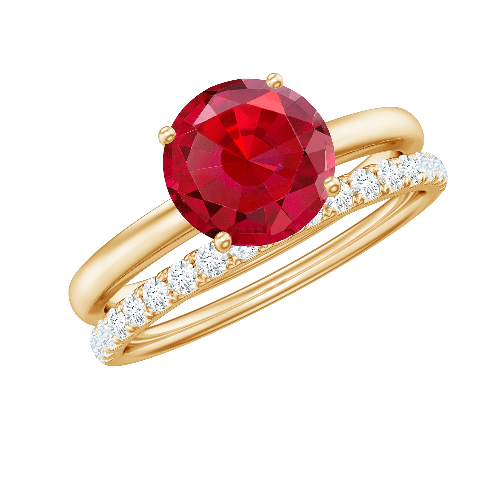 Lab Created Ruby Solitaire Ring Set with Diamond Enhancer (AAAA Grade ...